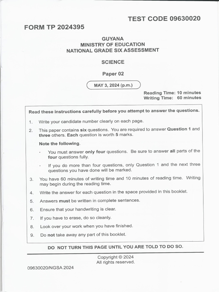 NGSA 2024 - Science Paper 2 | PDF