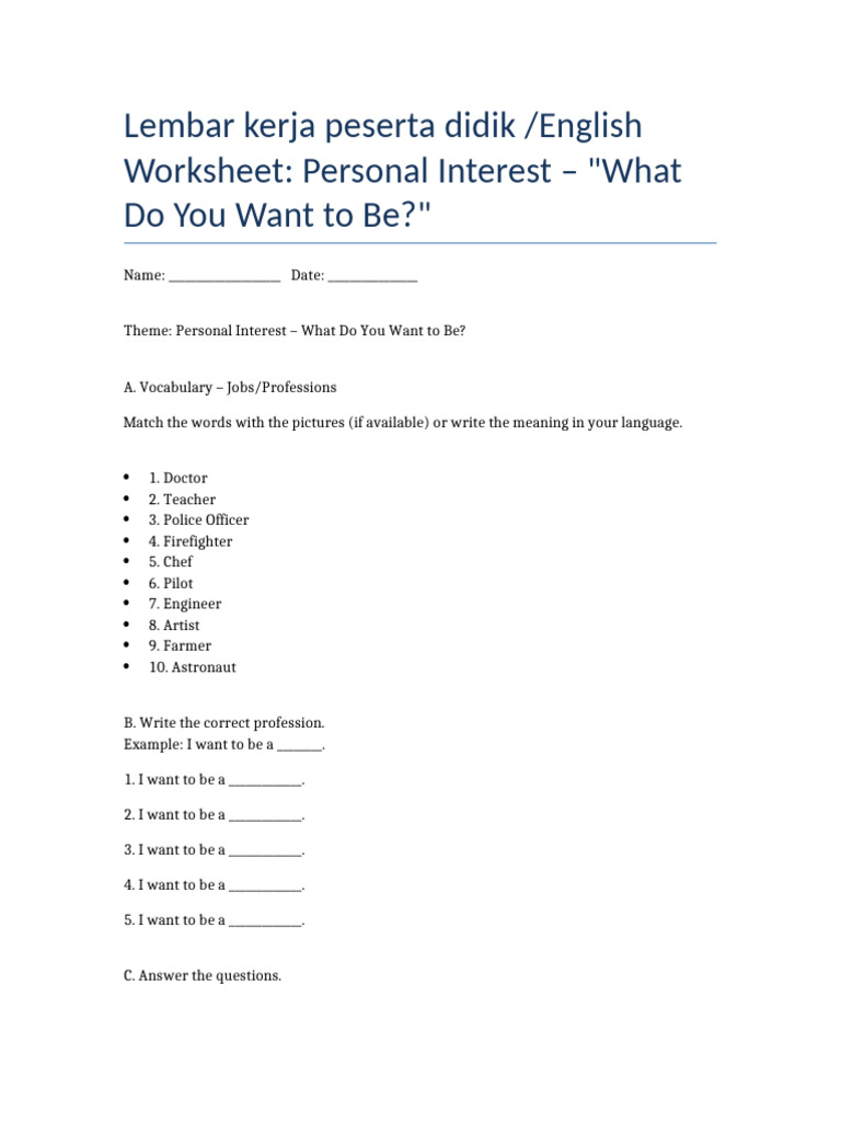 Personal Interest Worksheet: Future Careers | PDF