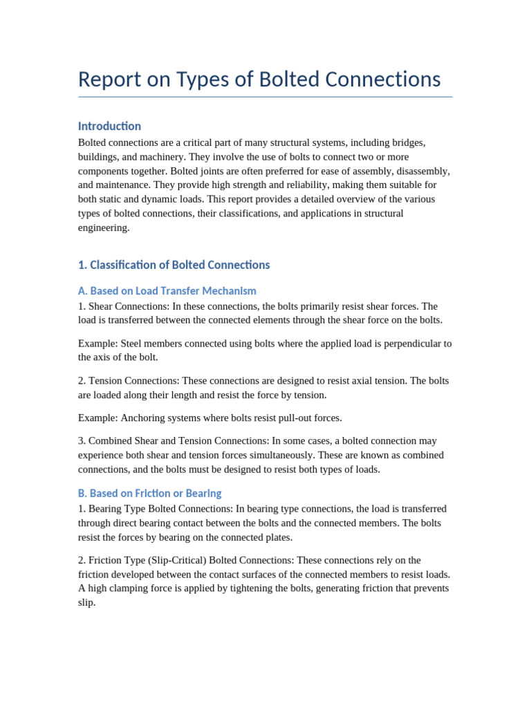 Overview of Bolted Connection Types | PDF | Friction | Applied And ...