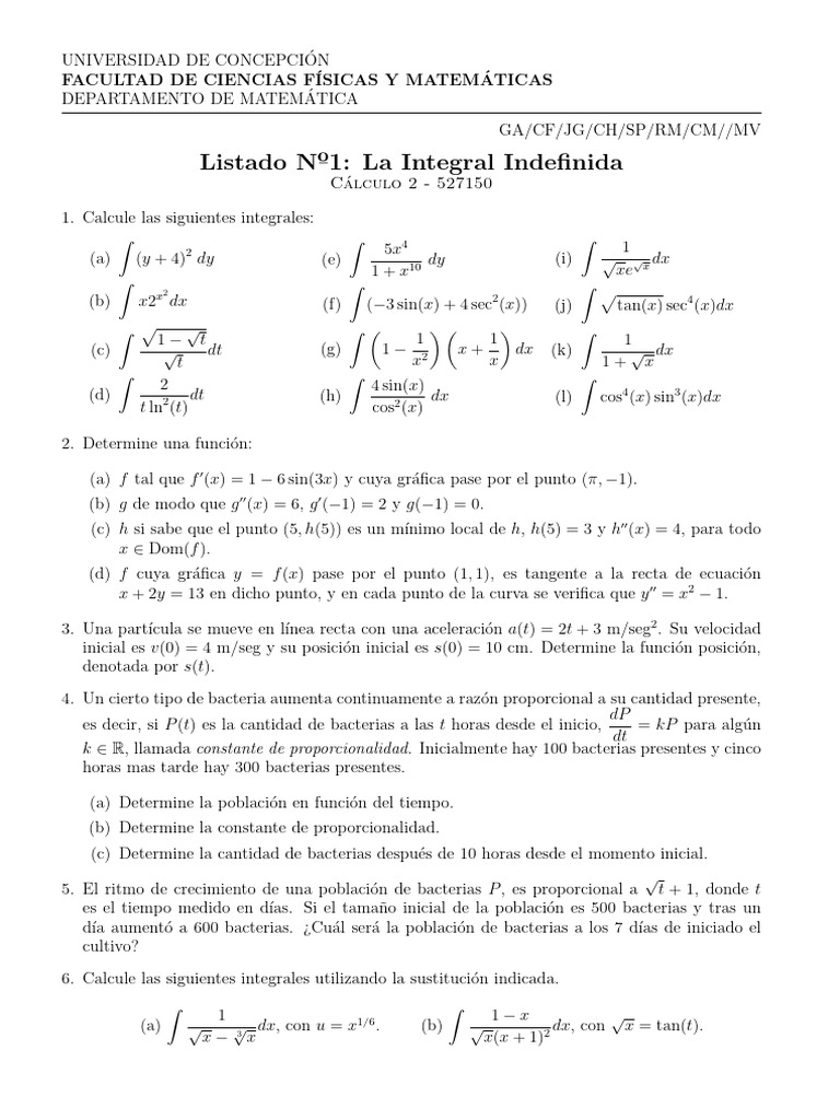 Ejercicios de Integrales y Derivadas | PDF | Integral | Matemática ...