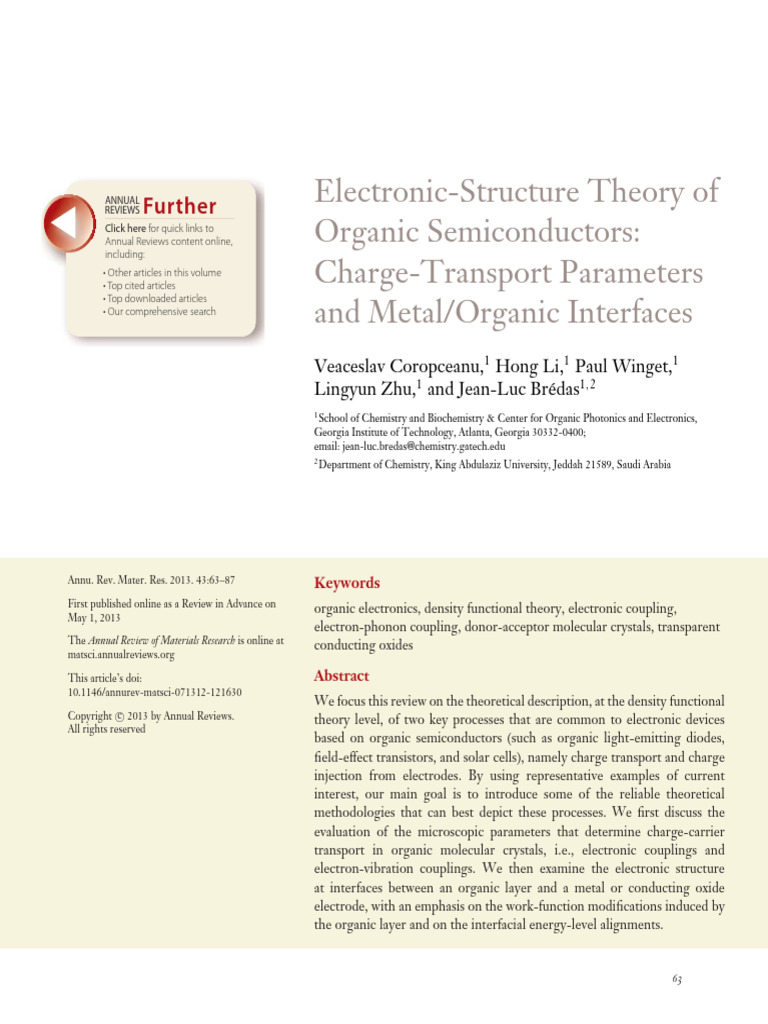 Electronic-Structure Theory of Organic Semiconductors: Charge-Transport ...