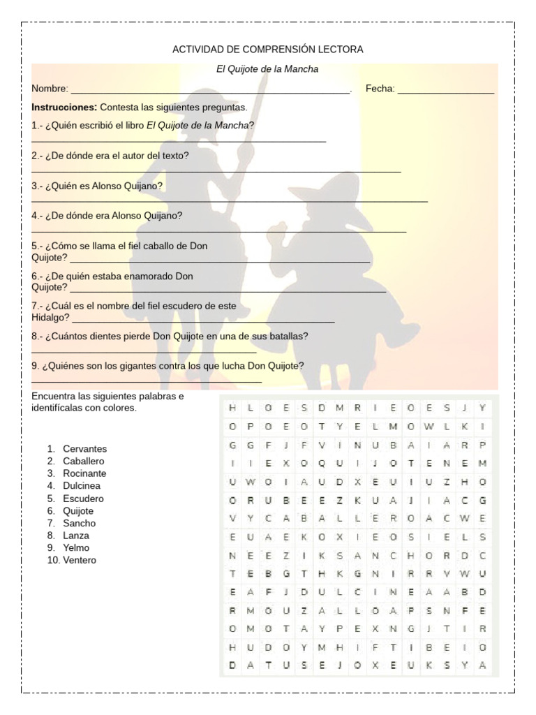 Comprensión Lectora El Quijote de La Mancha | PDF