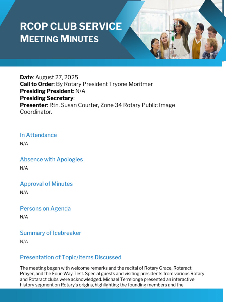 Joint Meeting With Rotary Aug 27 2025 | PDF | Communication | Human ...
