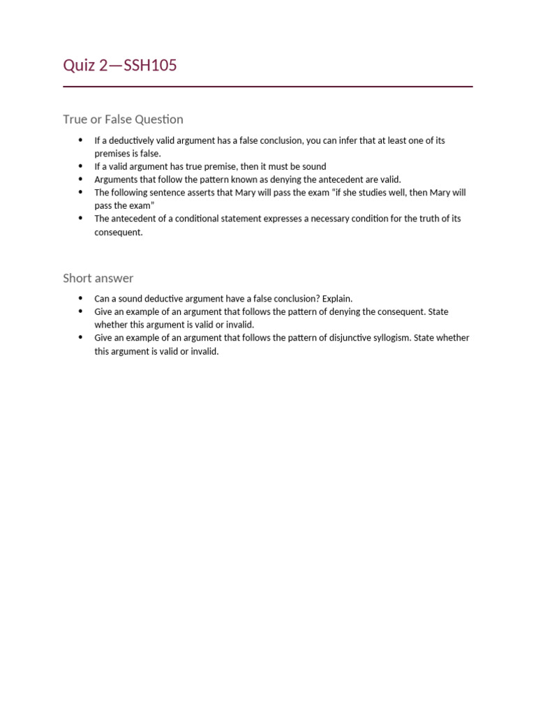 Quiz 2 Questions | PDF