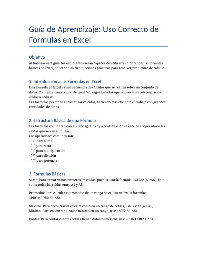 Guia Excel Fórmulas | PDF | Microsoft Excel | Ingeniería de software