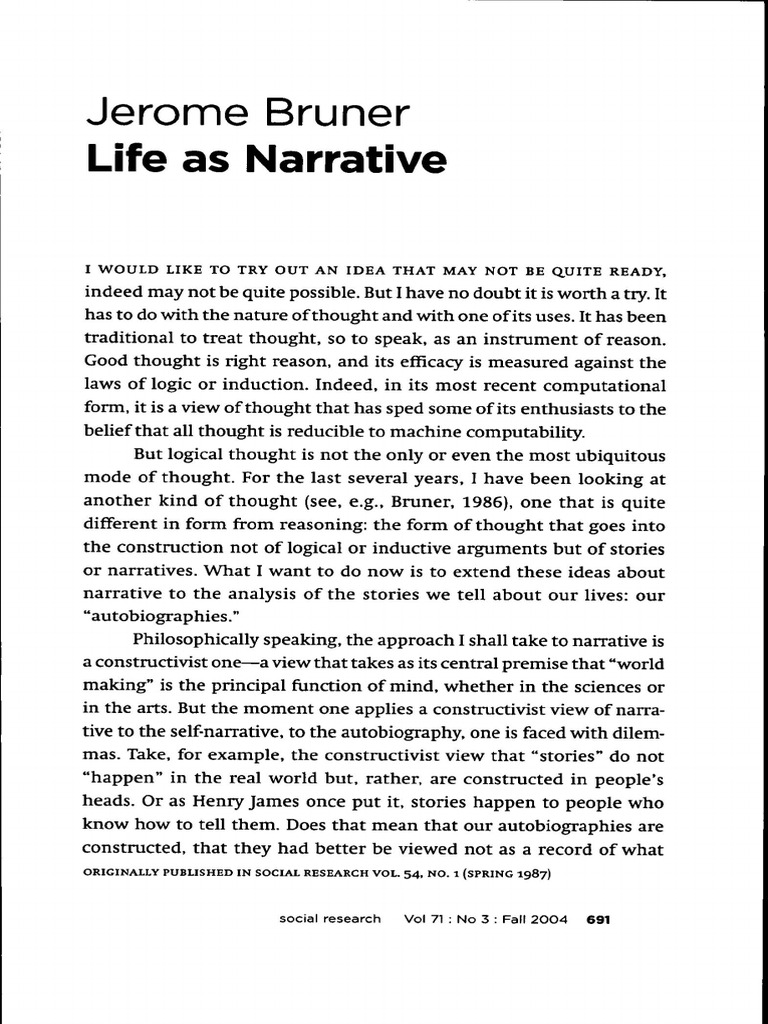Life as Narrative: Constructing Autobiography | PDF | Narrative | Thought