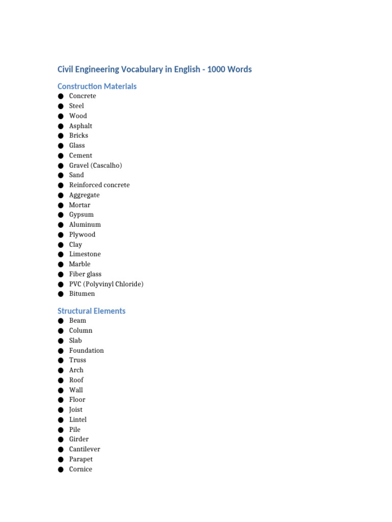 Civil Engineering Vocabulary Guide | PDF | Concrete | Structural ...