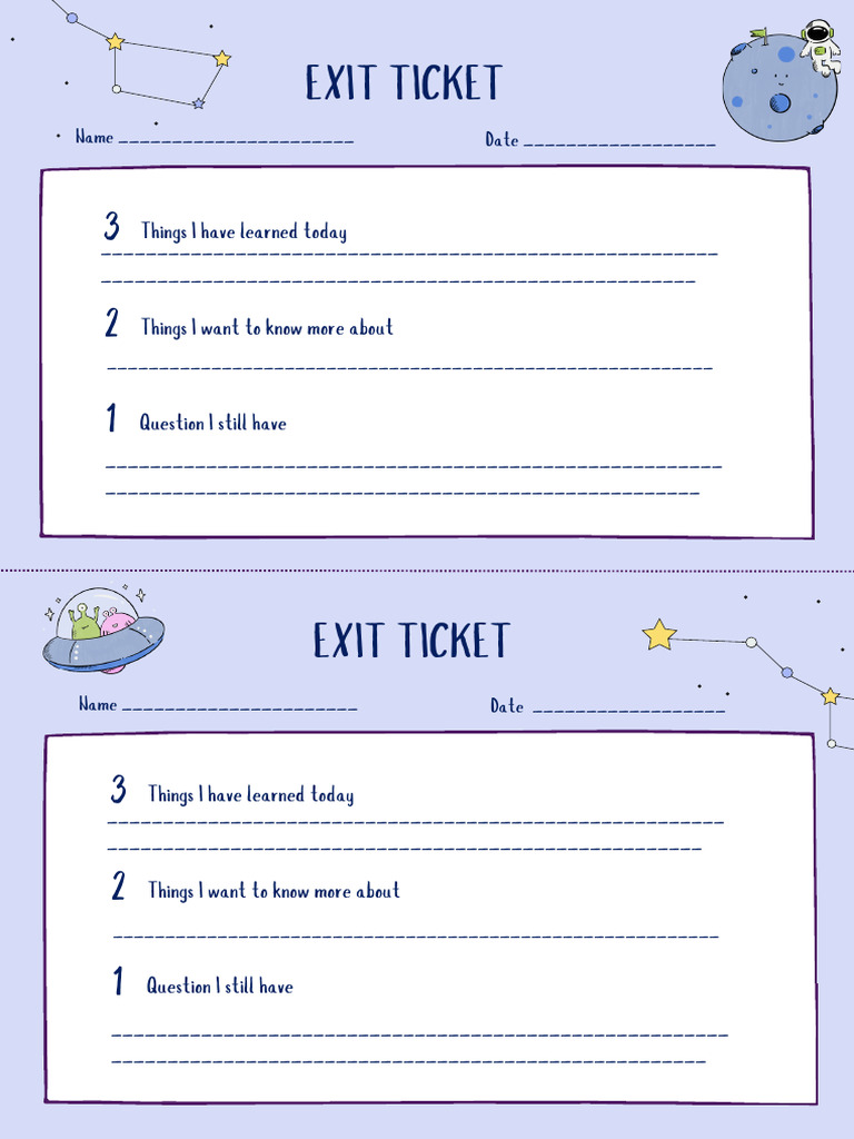 Space Exit Ticket in Purple Cute Style | PDF