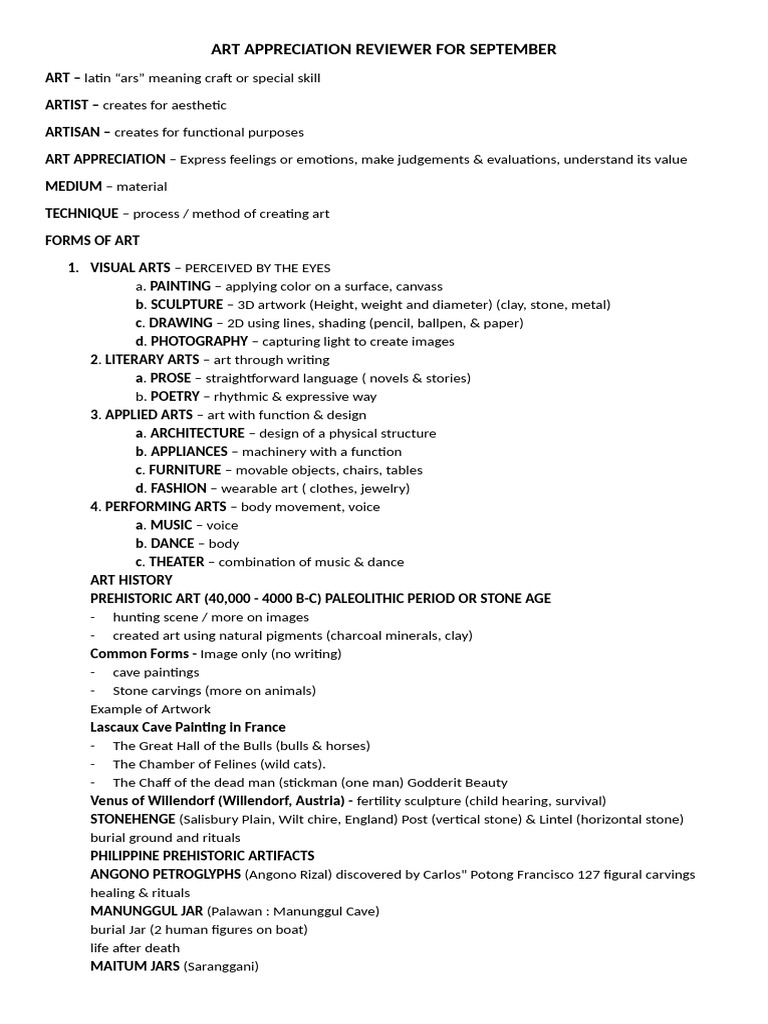 Art Appreciation Guide: Key Concepts | PDF | Sculpture | Paintings