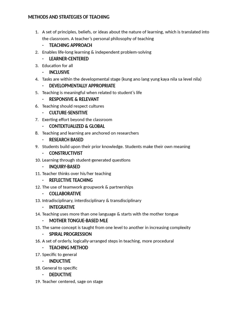 Teaching Methods and Strategies Overview | PDF | Teachers | Inquiry ...
