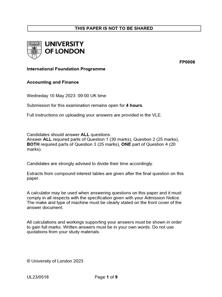 Accounting Exam Paper: May 2023 | PDF | Net Present Value | Internal ...