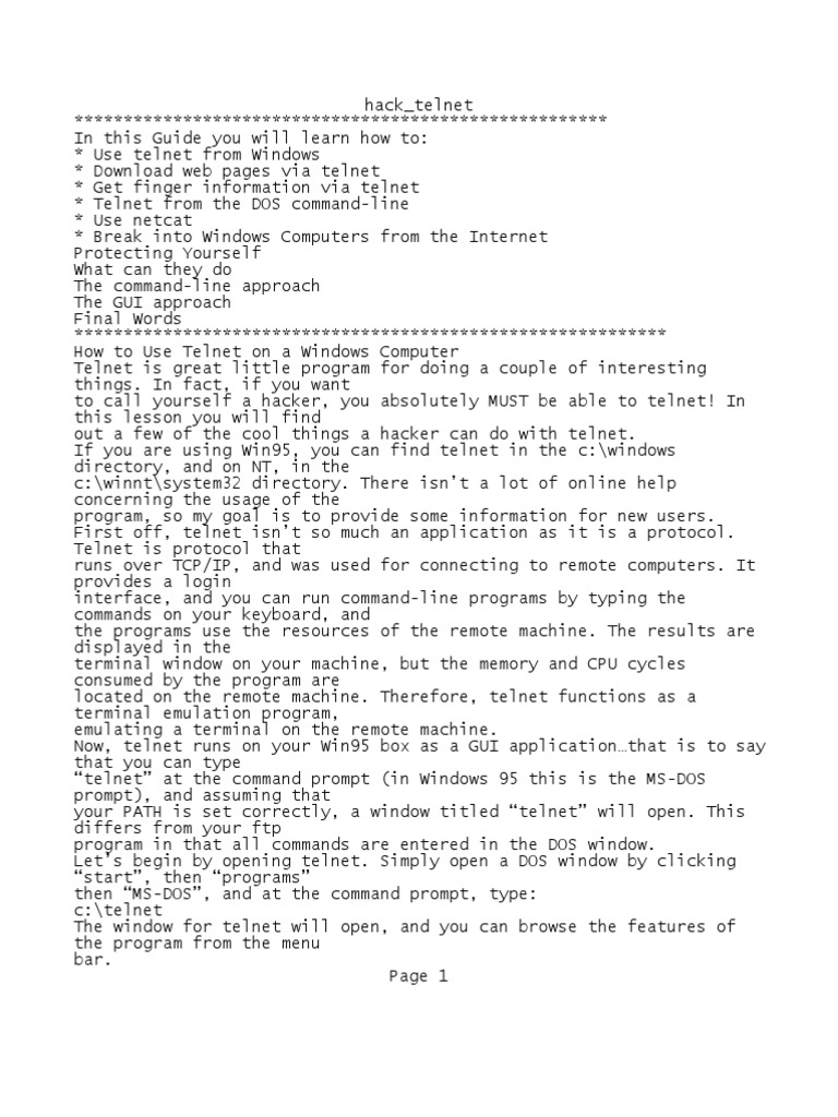 Hack Telnet | PDF | Command Line Interface | Port (Computer Networking)