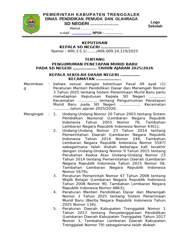 Contoh_SK Pengumanan SPMB 2025 (Rev) | PDF