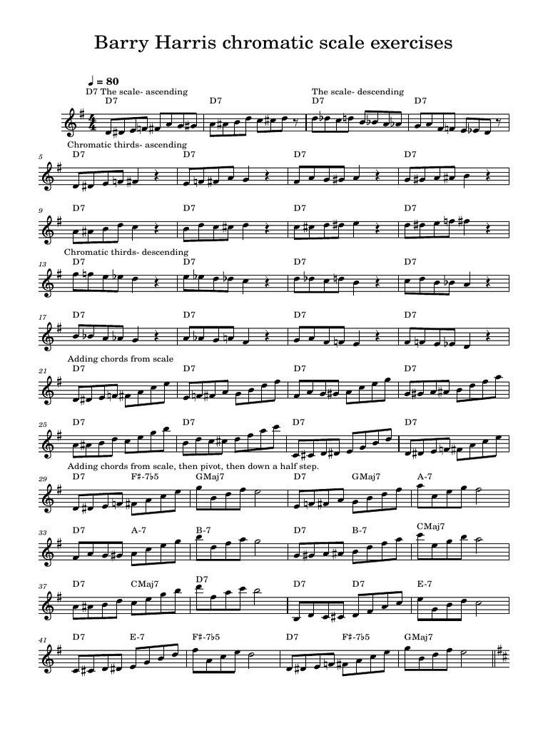 Barry Harris Chromatic Scale Exercises | PDF | Scale (Music) | Musical ...