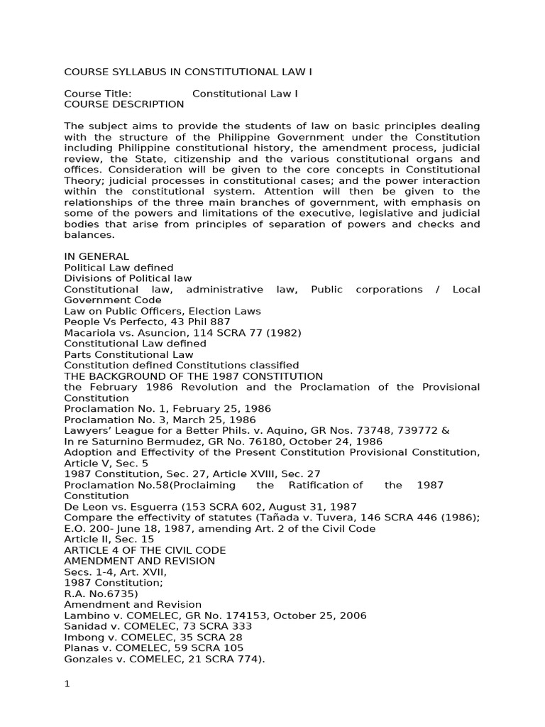 Constitutional Law I Syllabus | PDF | Territorial Waters | Government