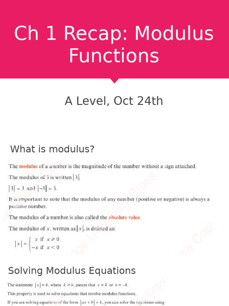 CH 1 Recap - Modulus Functions | PDF