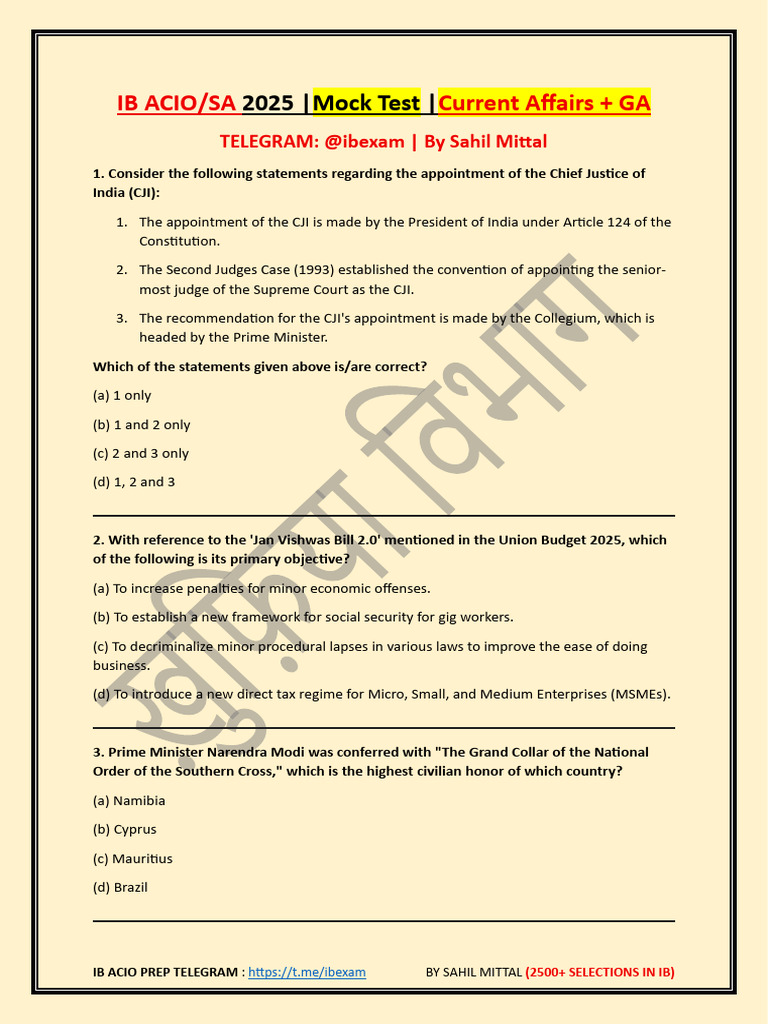 IB ACIO 2025 Mock Test Series | PDF