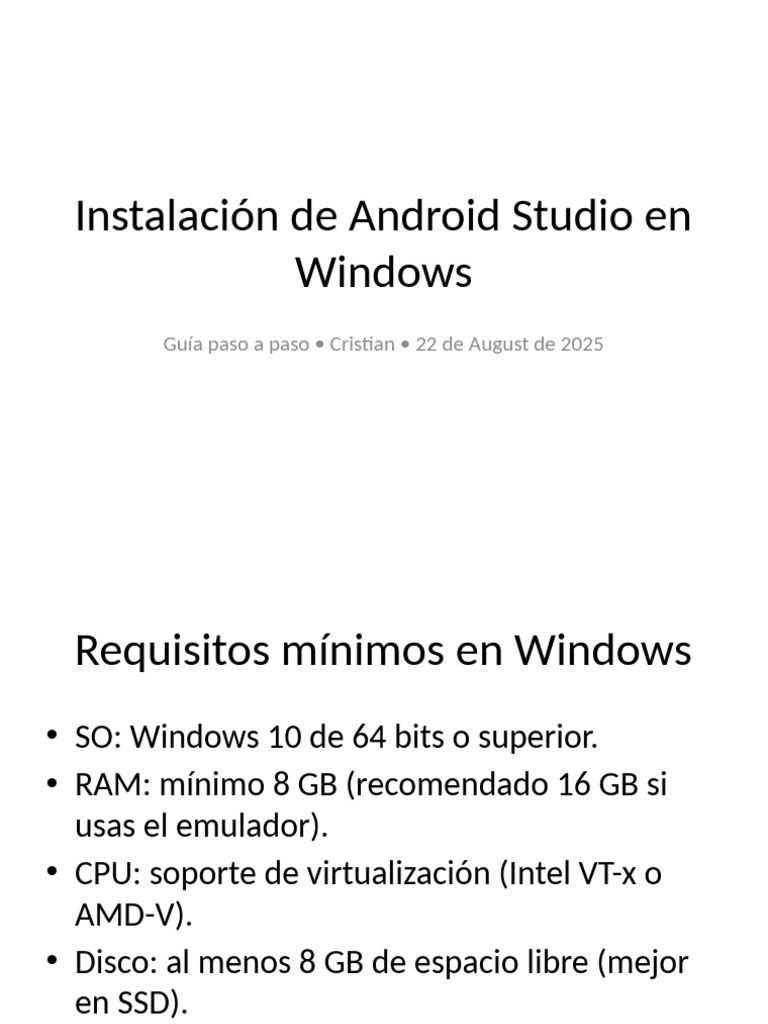 Instalacion Android Studio Windows Cristian 2025 | PDF