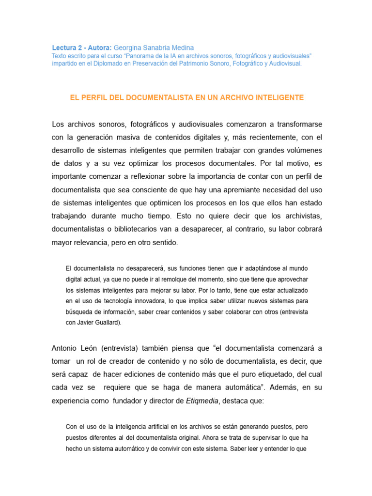 Perfil del Documentalista en Archivos IA | PDF | Inteligencia ...