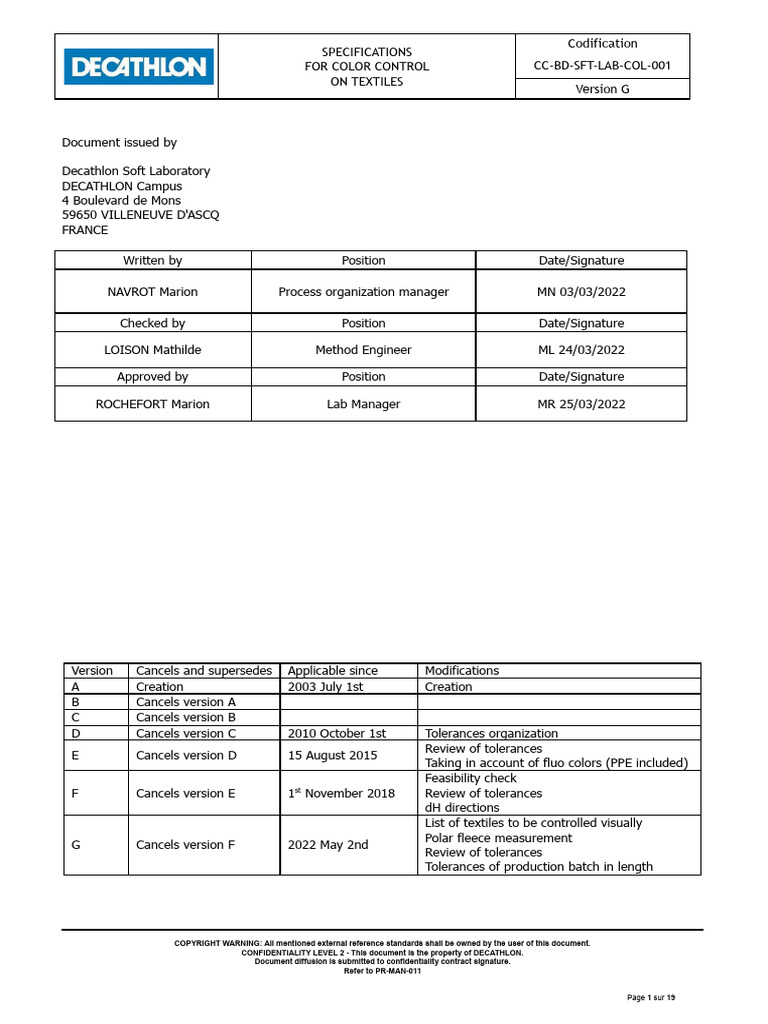 Decathlon Color Control Specifications | PDF | Dyeing | Dye