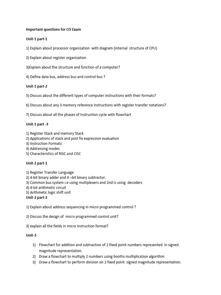 CO Unit Wise Important Questions | PDF | Central Processing Unit | Computer Architecture