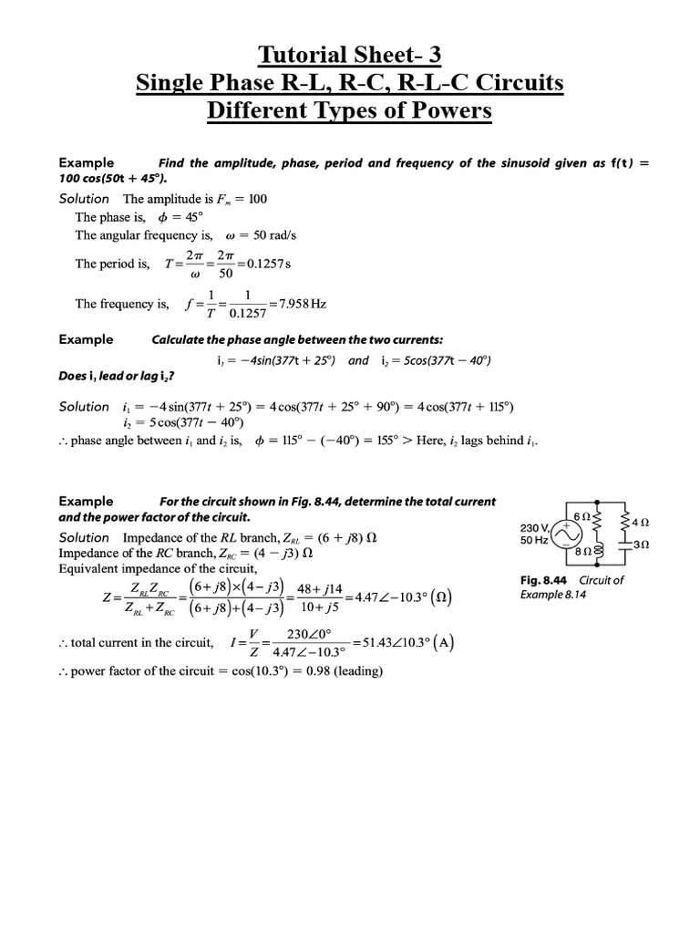 Tutorial Sheet-3 - Steady State Analysis of 1-Phase Ac Circuit | PDF