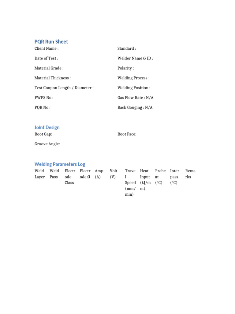 PQR Run Sheet Template | PDF