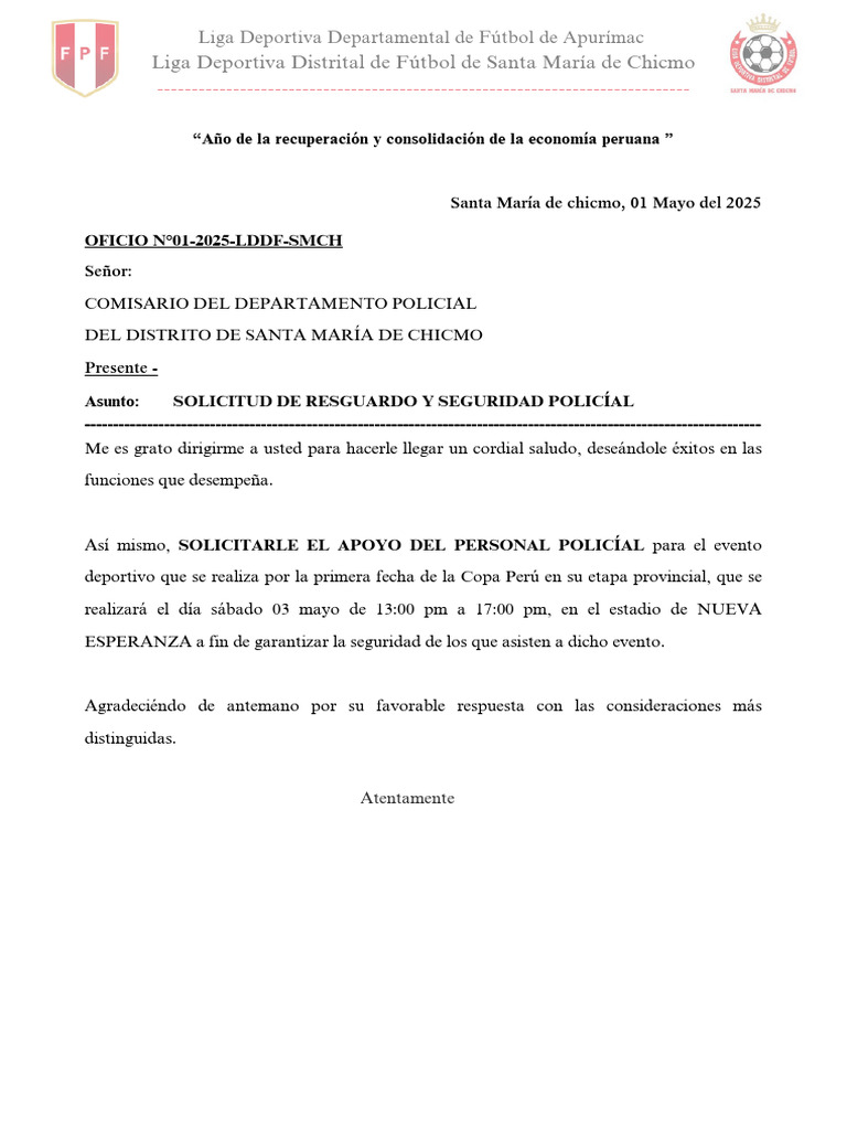 Oficio N°01-2025-Lddf-Smch | PDF