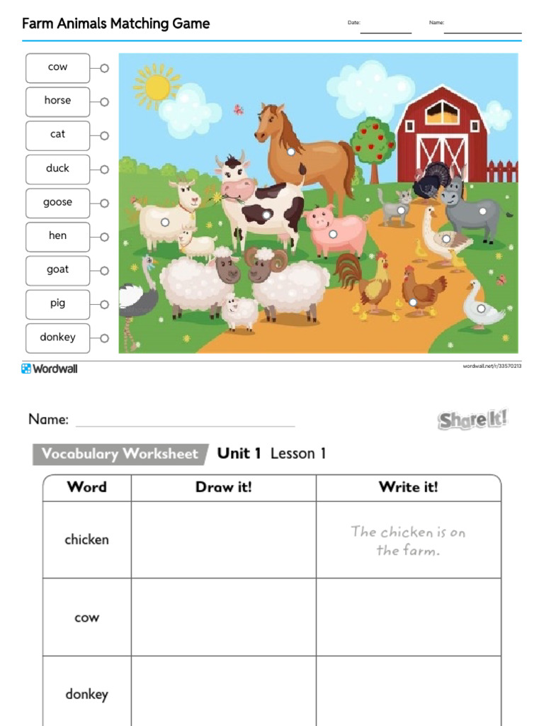 Farm Animals Matching Game Labelled Diagram Trang | PDF
