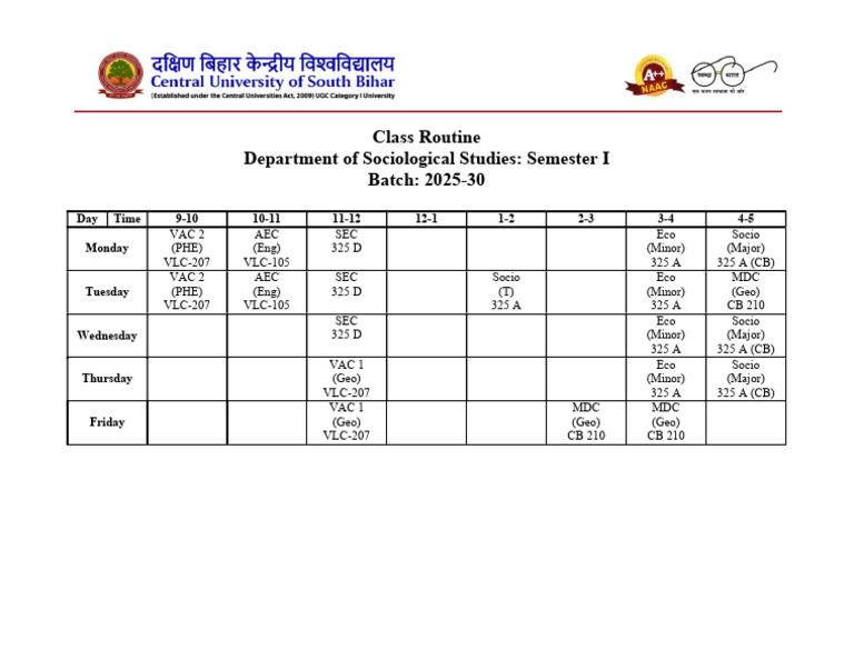 Class Routine Revised | PDF