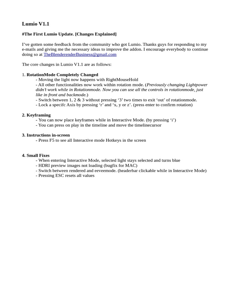 Lumio V1.1 Developer Update | PDF
