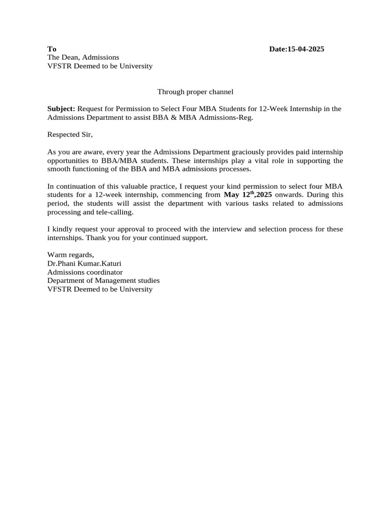 Letter To Dean Admissions, 15!4!25 | PDF
