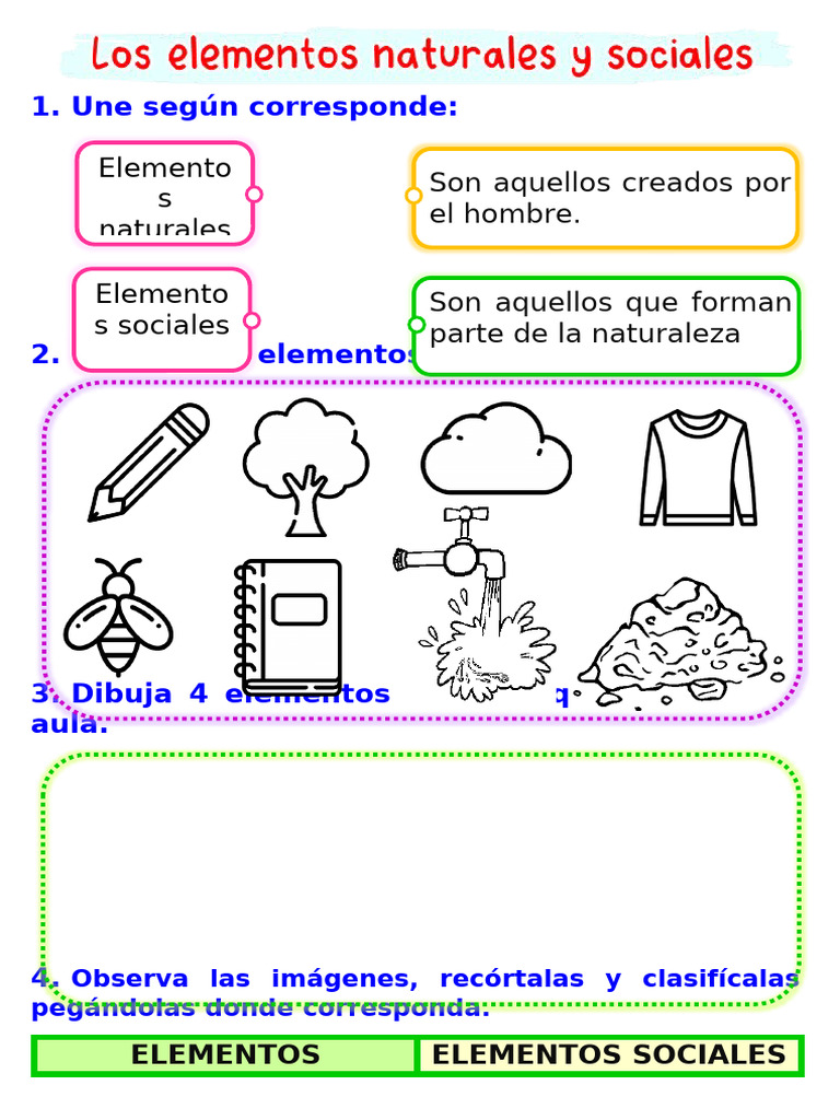 Actividades sobre Elementos Naturales y Sociales | PDF