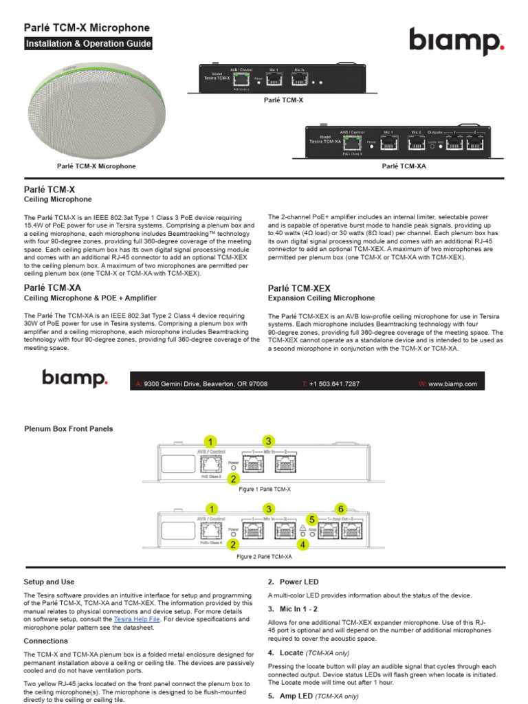 Biamp TCM-X Installationguide | PDF | Amplifier | Microphone