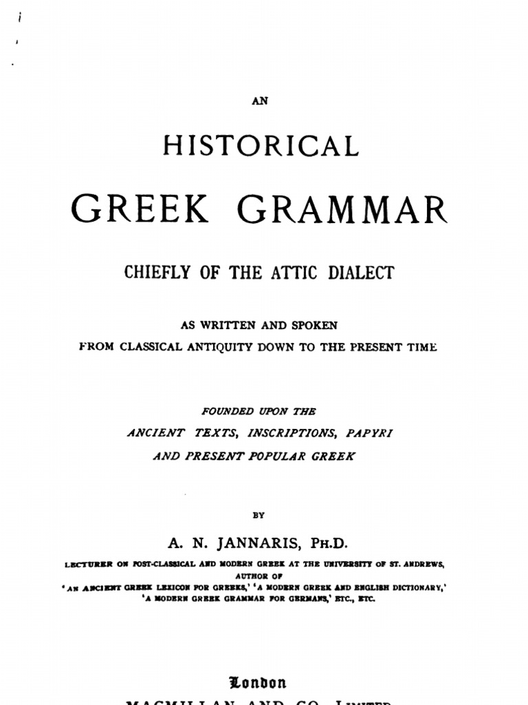 An Historical Greek Grammar | PDF