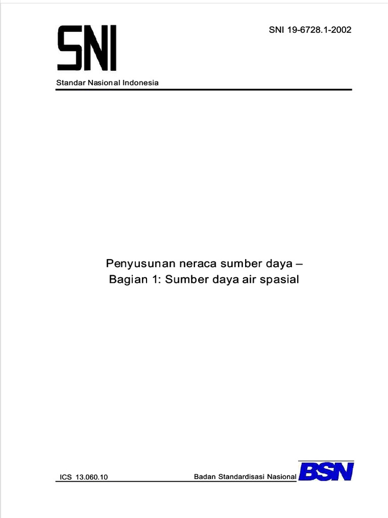 PDF Sni 19 67281 2002 Penyusunan Neraca Sumber Daya Bagian 1 Sumber Daya Air Spasial Compress | PDF