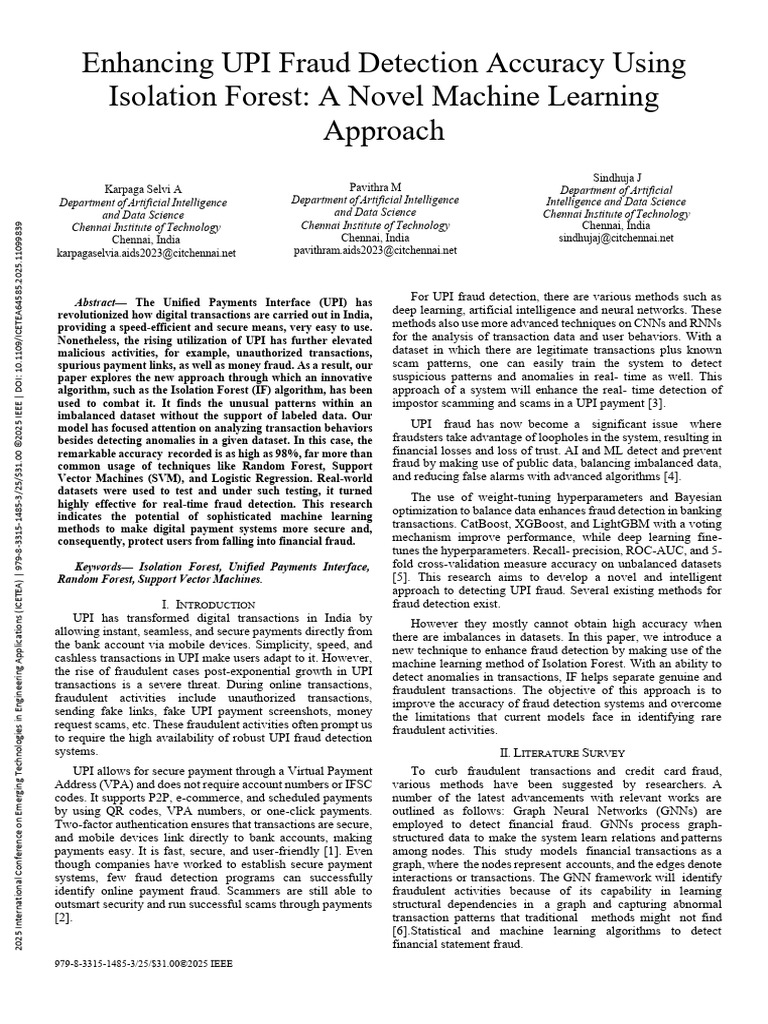 Enhancing UPI Fraud Detection Accuracy Using Isolation Forest A Novel ...