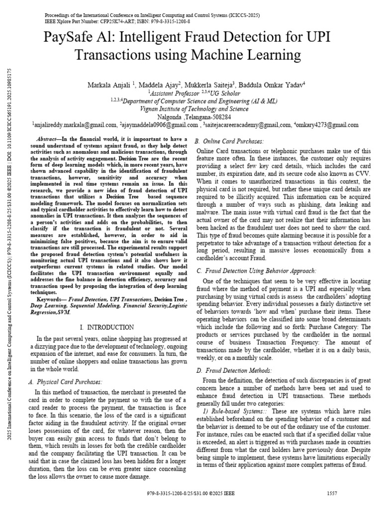 Fraud Detection in UPI Transactions | PDF | Support Vector Machine ...