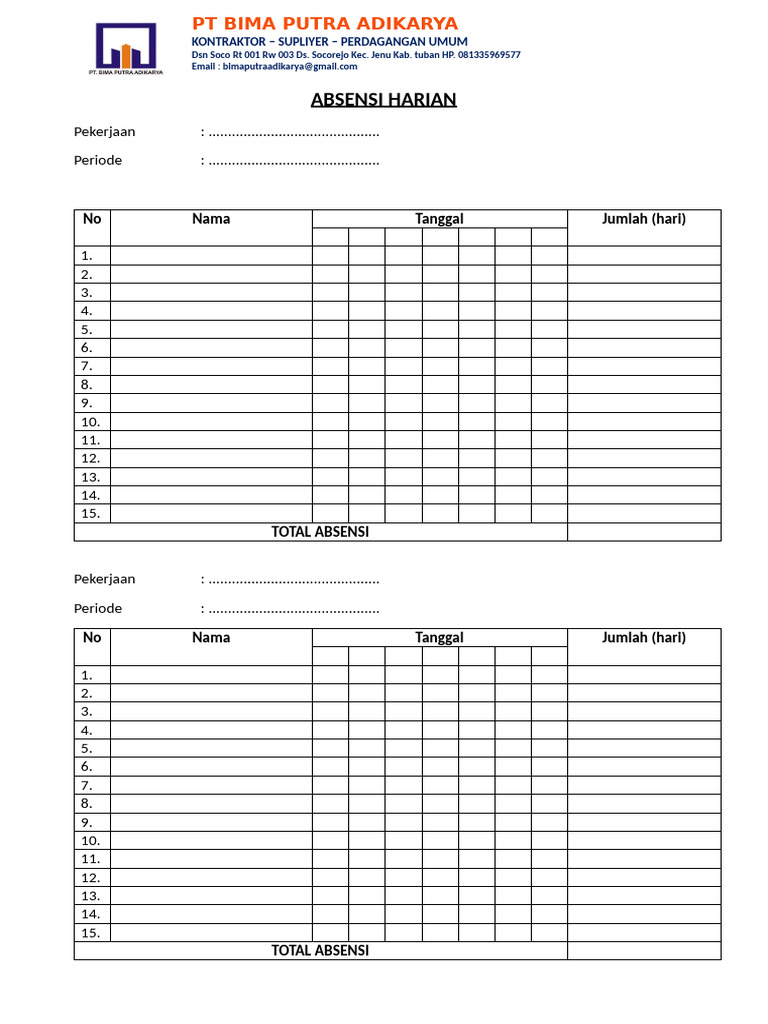 Absensi Harian Form | PDF