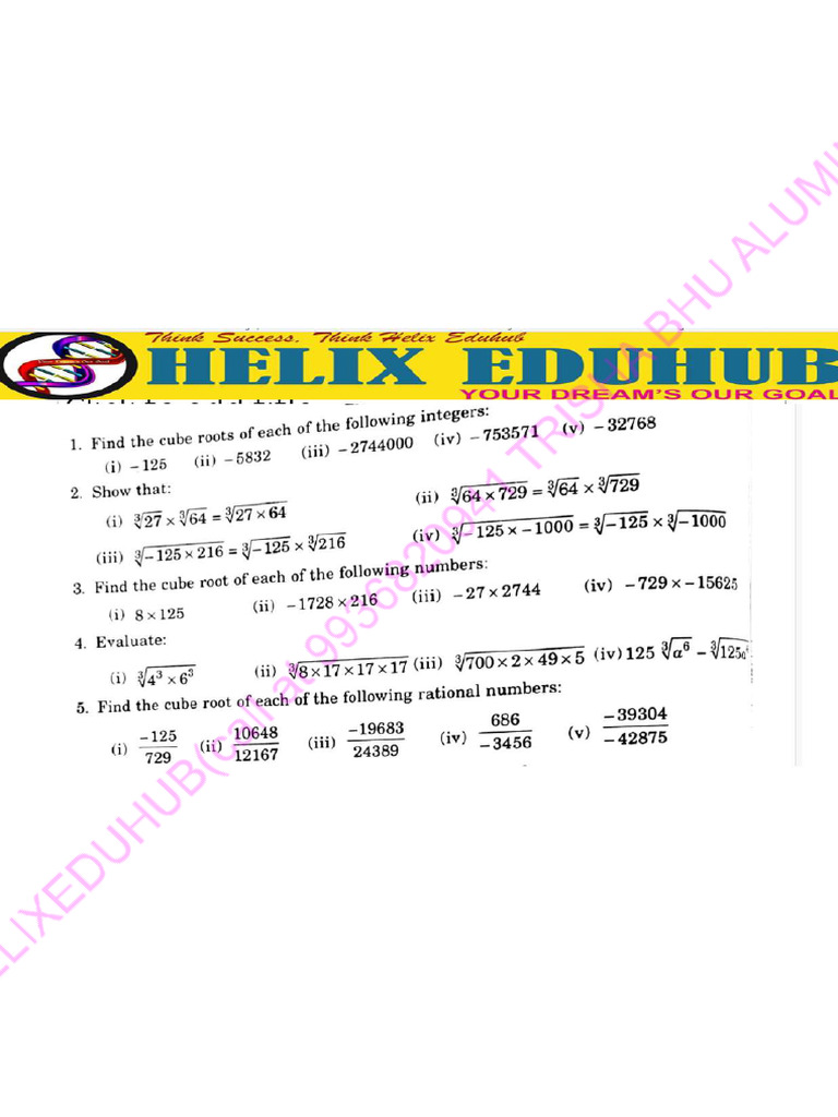Revision Test 2 Cube and Cube Root 26-8-25 | PDF