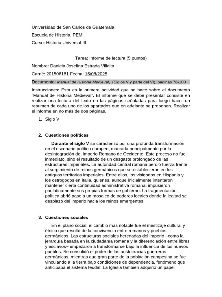 Trabajo Daniela Estrada | PDF | Edades medias | imperio Romano