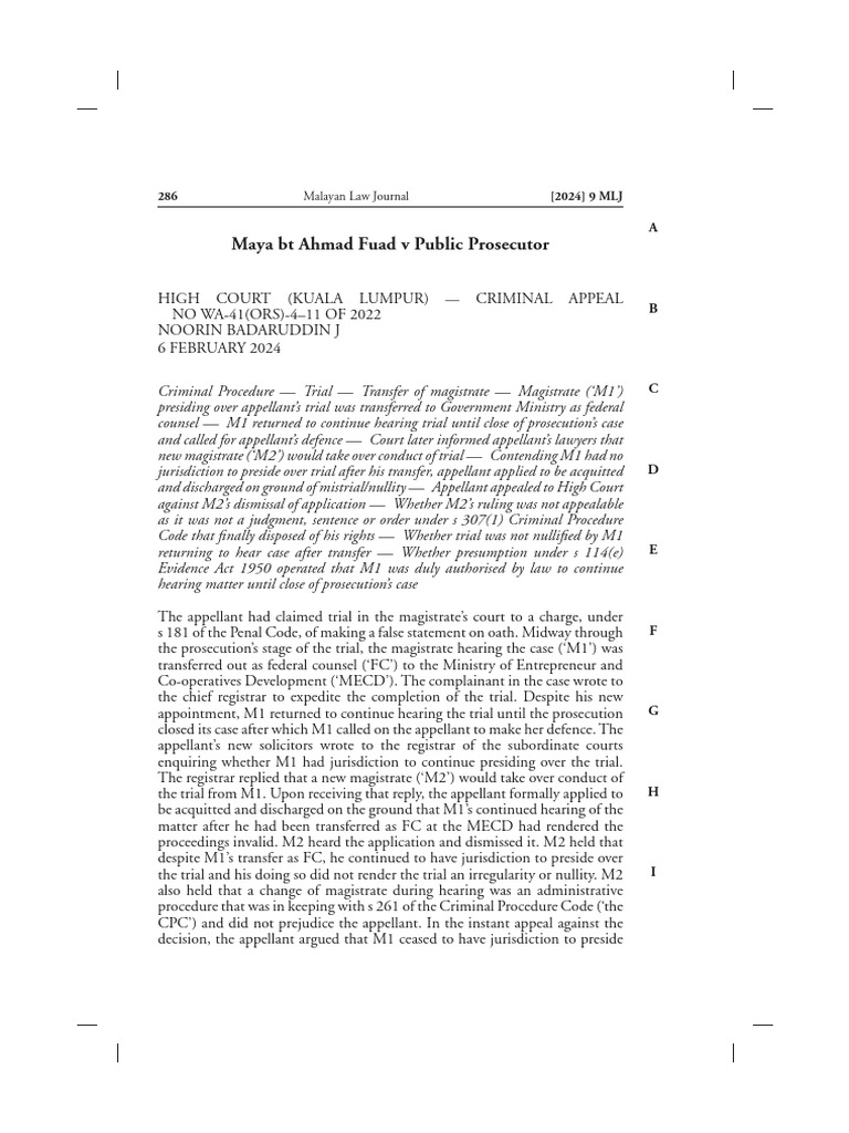 Maya BT Ahmad Fuad V Public Prosecutor (2024) 9 MLJ 286 | PDF | Trials ...