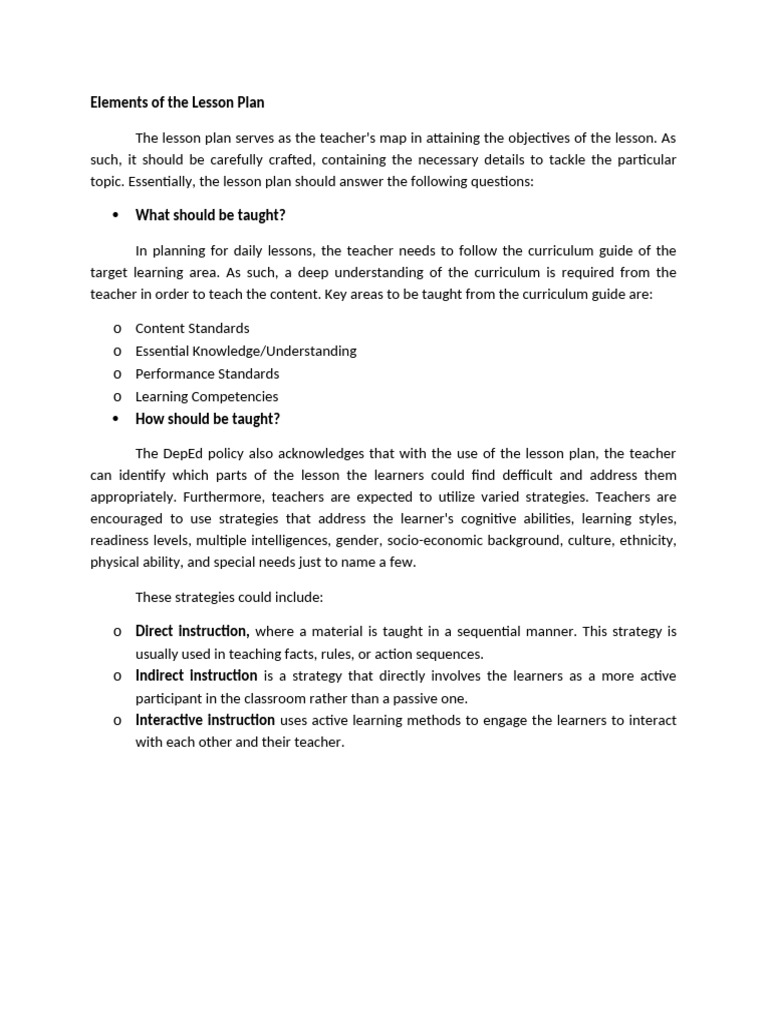 Elements of Lesson Plan | PDF