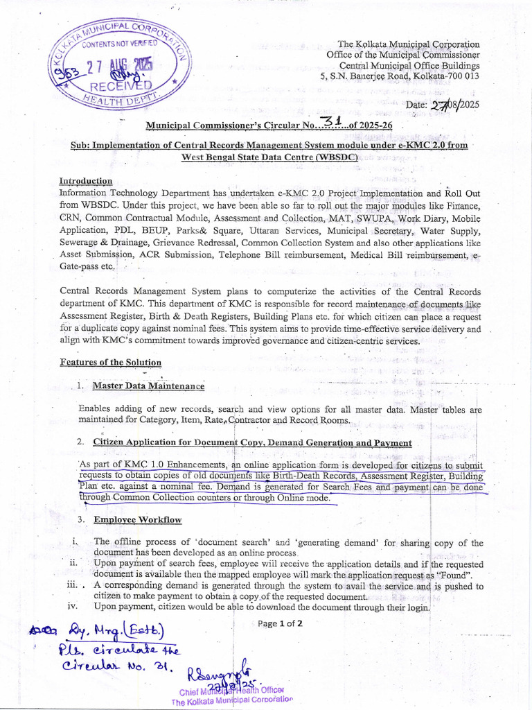 MC Circular No 31 of 2025-26 - Implementation of Central Records ...