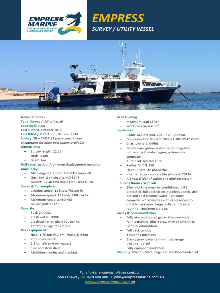 Empress Spec Sheet 280520 | PDF | Oil Spill | Ships