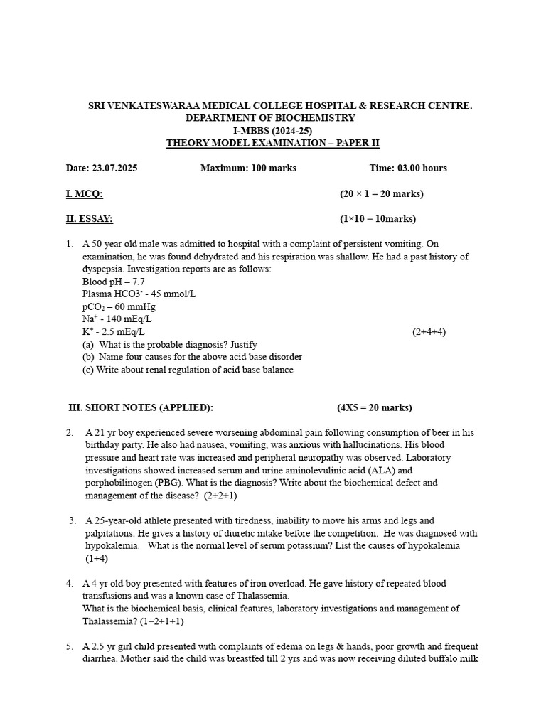 Biochemistry Model Exam Paper II 2024-25 | PDF | Monoclonal Antibody ...