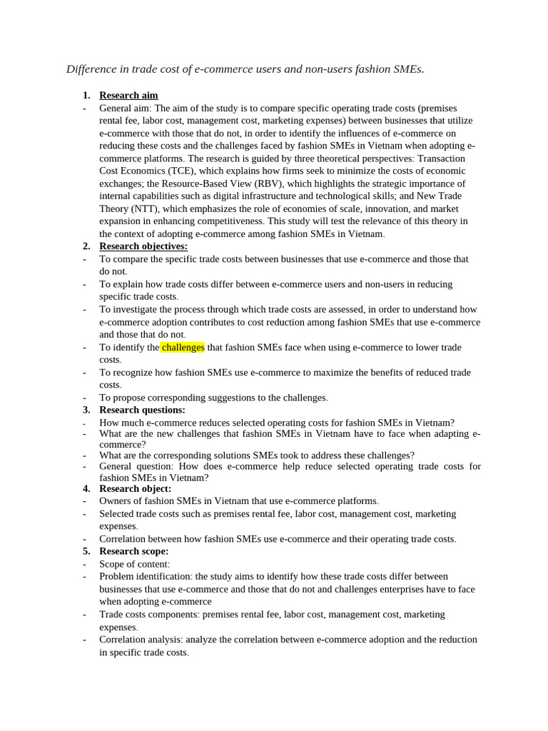 Research Aim, Objective, Object, Scope | PDF | E Commerce | Trade