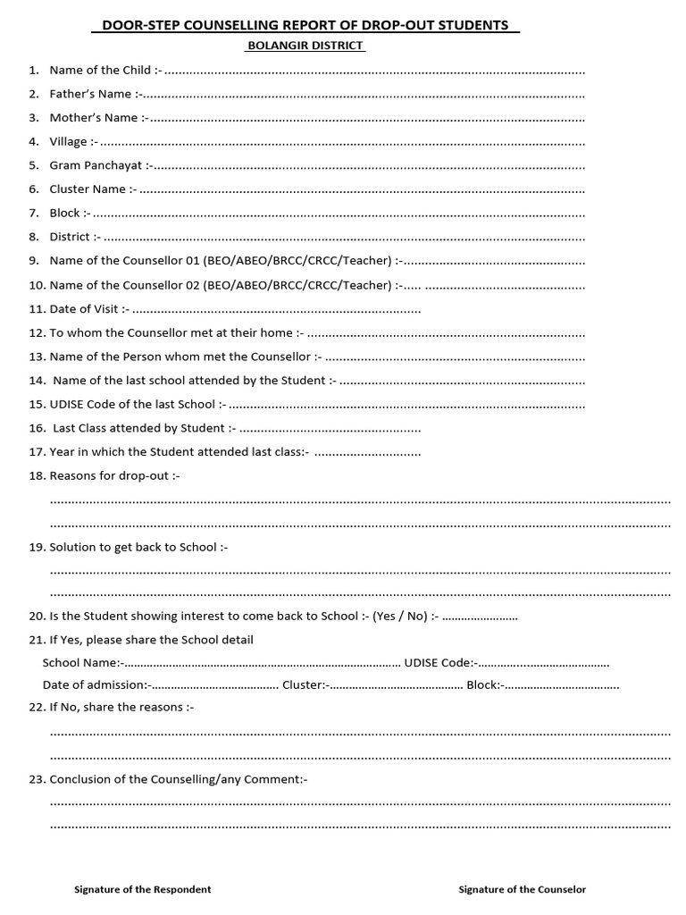 Drop-Out Student Counselling Report | PDF | Chess Theory | Chess
