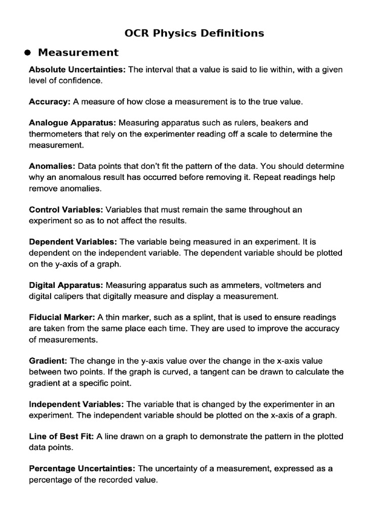 OCR Physics Definitions | PDF