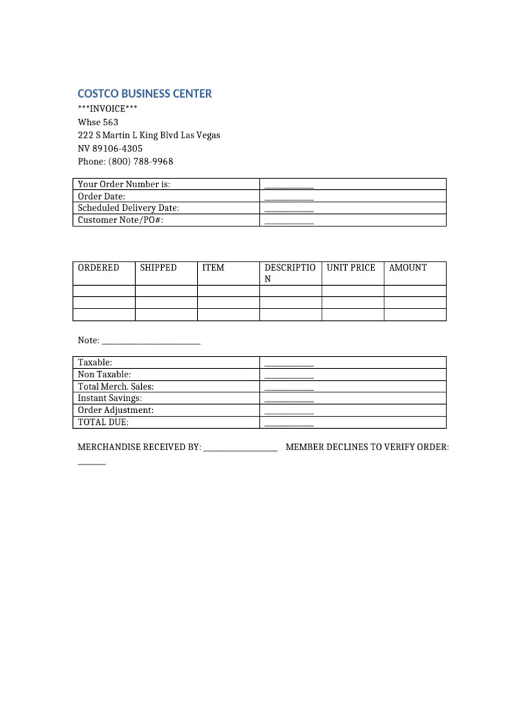 Costco Invoice Template | PDF